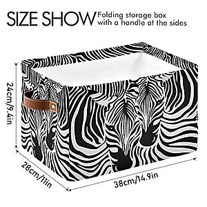 Storage Basket Cube Animal Zebra Print Large Collapsible Toys Storage Box Bin Laundry Organizer for Closet Shelf Nursery Kids Bedroom,15x11x9.5 in,1 Pack