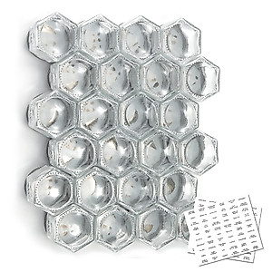 Homazing Set of 24 Magnetic Spice Jars for Refrigerator Hexagon Glass Magnetic Spice Jars for RV Travel Trailer Kitchen, Magnetic Glass Spice Containers with Magnetic Lids Shaker Lids and Labels