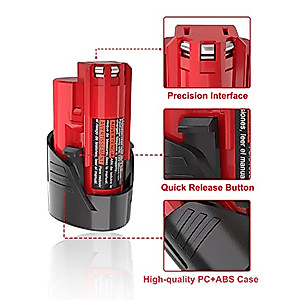 JYJZPB 2 Pack 3000mAh 12V Lithium Battery Replace for Milwaukee 12V Battery, Compatible for Milwaukee M12 Battery 12 Volt Cordless Tools 48-11-2401 48-11-2412 48-11-2411 48-11-2420 48-11-2440