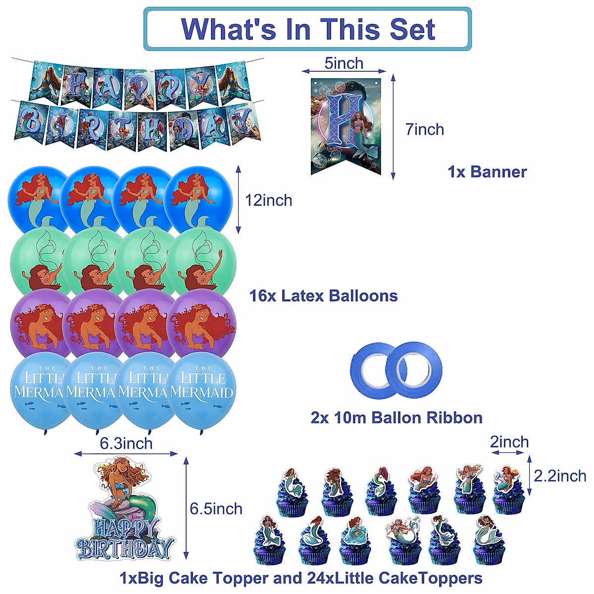 Black Mermaid Ariel Birthday Party Supplies,Little Mermaid Birthday Party Decorations