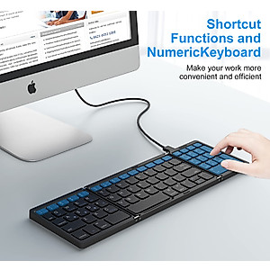 Erkovia Foldable Bluetooth Keyboard, Wireless Portable Keyboard with Numeric Keypad, Dual Modes Bluetooth/USB Wired Travel Keyboard for iOS/MacOS, Android, Windows Device(Not Full Size)