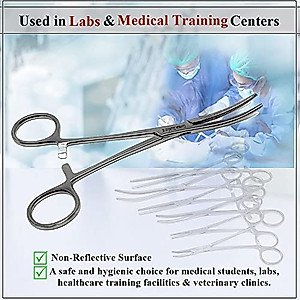 Pean Rochester Hemostat Forceps with Fully Serrated Curved Jaws Made of Stainless Steel Surgical Medical Lab Tweezers Clamps Veterinary Locking Pliers Used by Vet Tech Nurses (6.25 Inch)