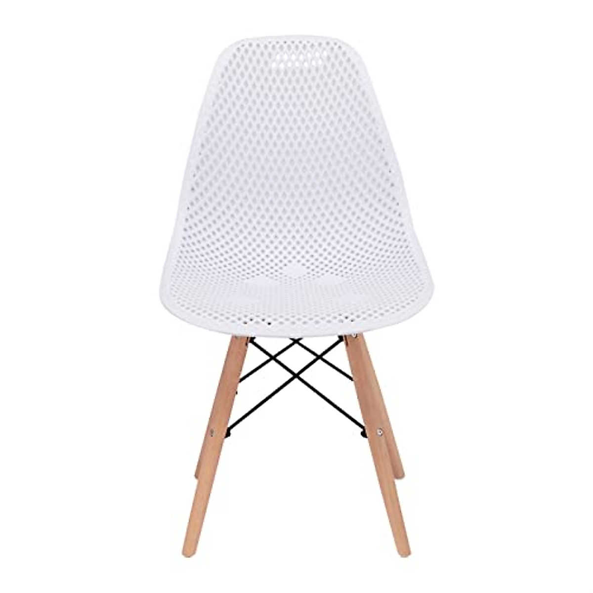 CangLong Dining Mid Century Modern Hollow Back Design Plastic Shell Armless Side Chair with Beech Wood Legs, Set of 1, White