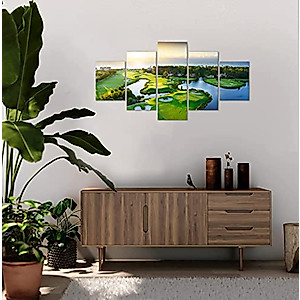 Golf Course Wall Art Sunrise Canvas Painting Sport Poster Prints Framed Picture for Living Room Office Bedroom Basement Home Decor (50Wx24H)