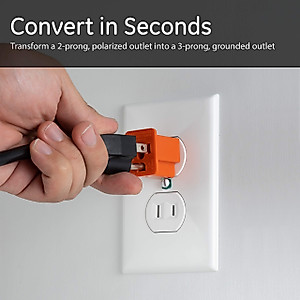 GE Polarized Grounding Outlet Extender, 2 Pack, Turn 2-Prong into 3, Easy to Install, Indoor, UL Listed, Orange, 14404