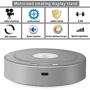 LED Motorized Rotating Display Stand, LED crystal Light Lamp Base,3D Glass Art,Turner Cup Display Stand for Epoxy Glitter Tumbler, 360 Degree Automatic Mute Rotating Turntable,Battery Speed Regulation