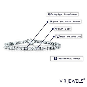 Vir Jewels 2 cttw Diamond Tennis Bracelet 14K White Gold Round Prong 7 Inch