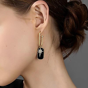 GLPAHA Star Black Dangle Earrings for women Sterling Silver Unique design Multiple wearing styles (black gold)