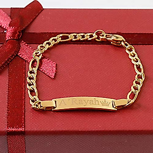Tina&Co Personalized Gold Name Plated Bracelet 4.5'' Free Engraved Bracelet for Baby