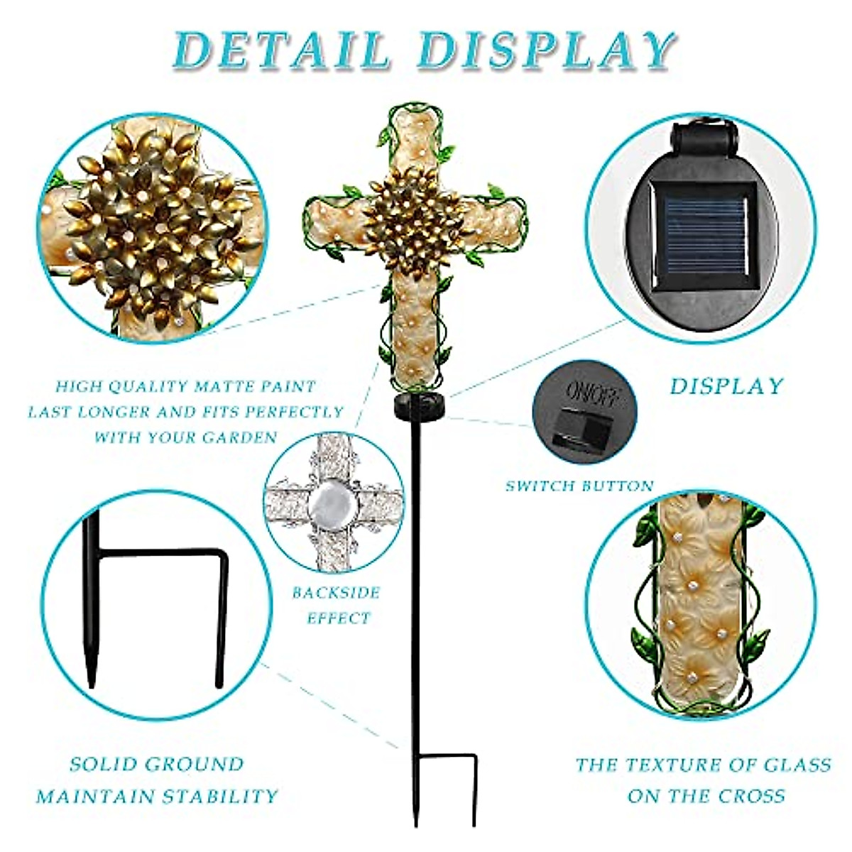 COOZZYHOUR 38inch Solar Cross Garden Lights Outdoor Decorative - Solar Metal&Glass Cross Apricot Hydrangea Flower Stake Lights- Waterproof 20 White LED for Remembrance Gifts & Sympathy Gifts
