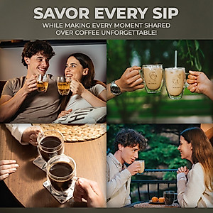 GLORAMA Double Walled Glass Coffee Mugs for Couples - Espresso Cups, Coffee Cups for Couples with Gold Line Art Inscription, Freezer & Microwave Safe (12oz)