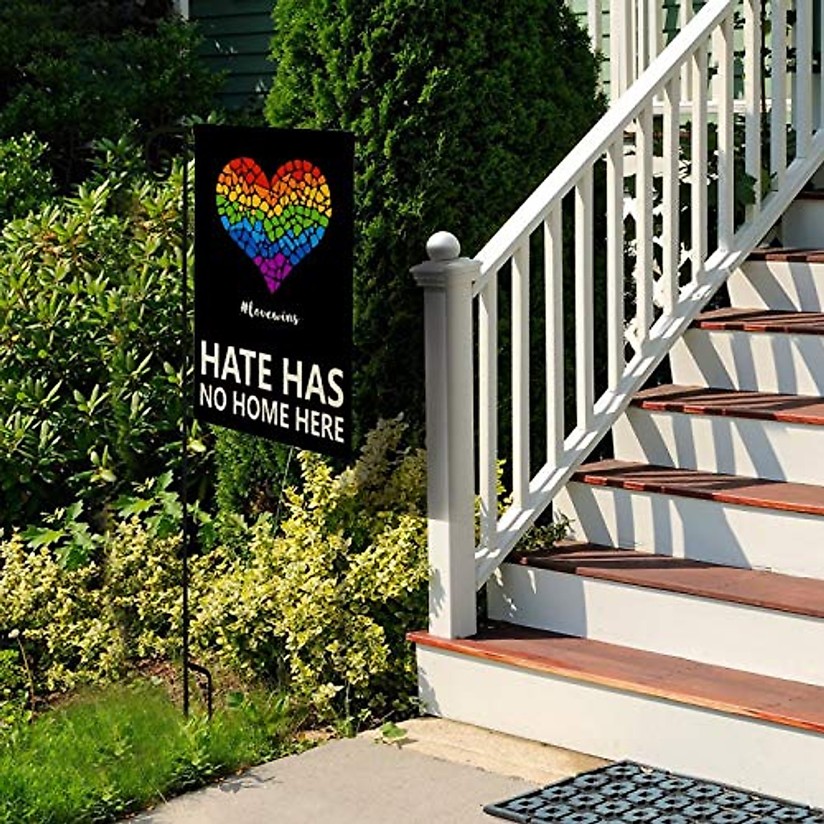 YongColer LGBT Pride Garden Flag, Hate Has No Home Here Yard Sign, Small Yard Flag 12.5x18.5 Inches