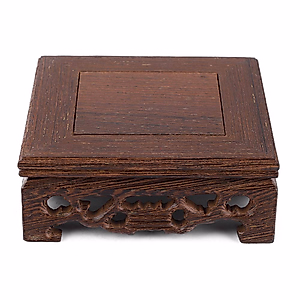 Oriental Furniture Chinese Rosewood Solid Mahagony Wood Display Stand Wooden Base Pedestal With Dragon Design Carved (3/4 inch)(Length 10 width 10 height 3.7)