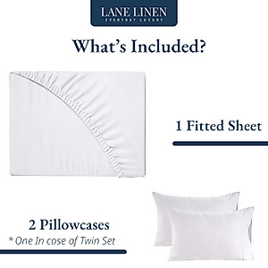 LANE LINEN Fitted Sheet Full Size, 100% Organic Cotton, 3-Piece Set (1 Fitted Sheet, 2 Pillowcases) Percale Weave, Bed Fitted Sheets, Breathable, Fits Mattress Upto 15" Deep - White (No Flat Sheet)