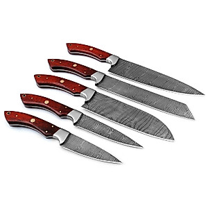 Handmade Damascus Steel Blade Kitchen Knife Set 5pcs Best Damascus Chef Knife Set Professional Kitchen Cooking Knives With Leather Case/Bag