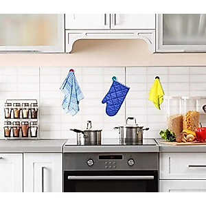 EVIMSAN 3m Self Adhisive Towel Hooks, Set of 2 Kitchen Towel Holder - Affix to All Smooth Surfaces - No Drilling - Suitable Towel Holder for Bathroom, Kitchen and Outdoor (Light Blue)