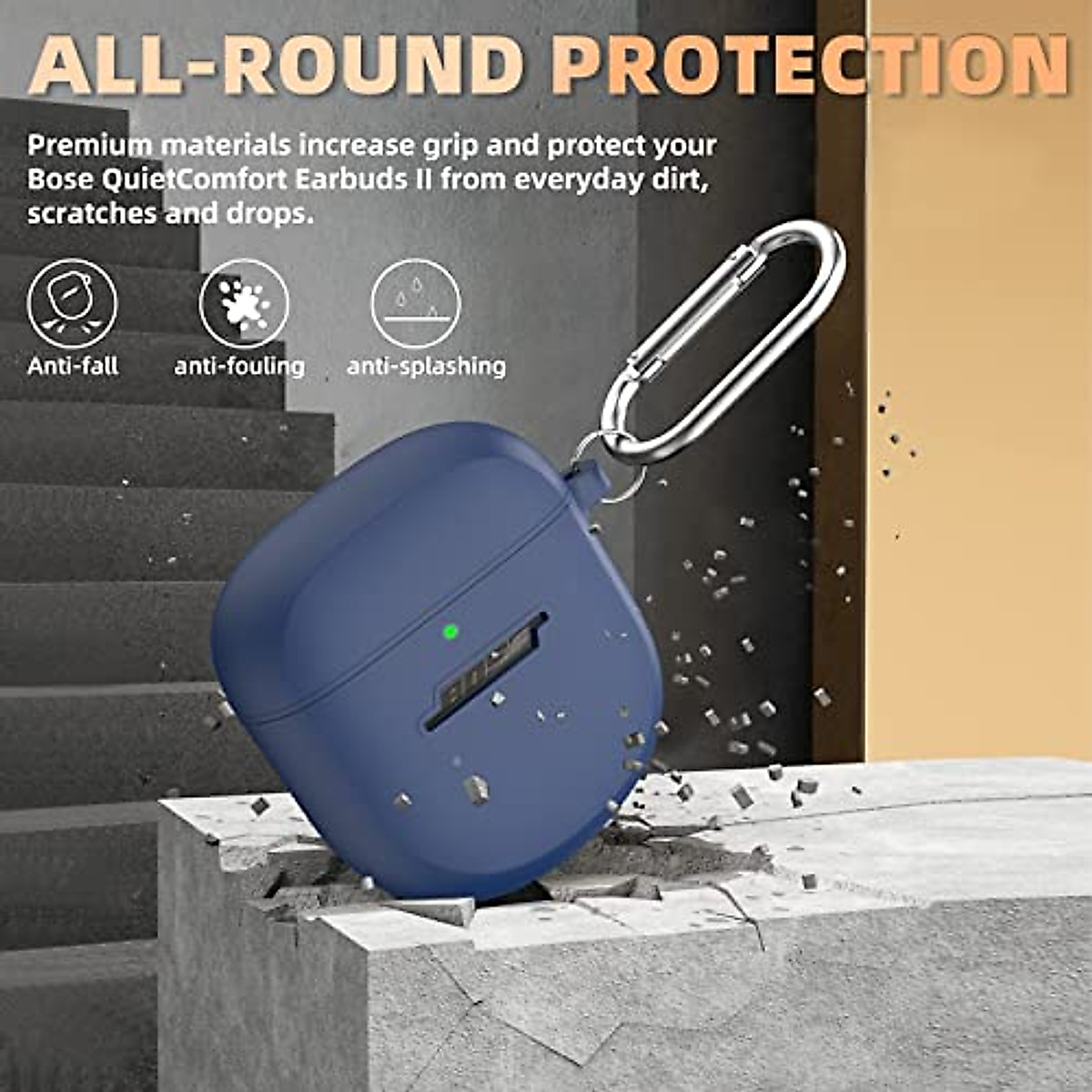 Bose QuietComfort Earbuds II Case(2022), WOFRO Silicone Protective Skin Cover for New Bose QuietComfort Earbuds 2 Accessories with Carabiner (Blue)