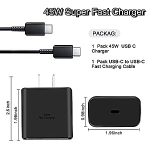 Super Fast Charger 45W USB C Charger for Samsung Galaxy S22 Ultra / S22+ / S22 / S21 / Note 10 + / Note 20 / S21 Ultra / S20 / S20 Ultra/Z Fold 3 / Tab S7 / S7+ 45W Charger
