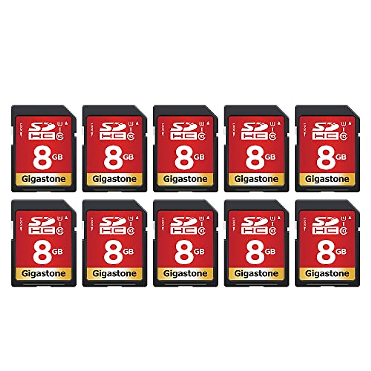 Gigastone 8GB 10-Pack SD Card UHS-I U1 Class 10 SDHC Memory Card Full HD Video Canon Nikon Sony Pentax Kodak Olympus Panasonic Digital Camera, with 10 Mini Cases