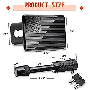 American Flag Metal Trailer Hitch Cover for 2 inch Receivers, with 5/8" Pin DiameterTrailer Hitch Lock for Trucks Trailer SUV