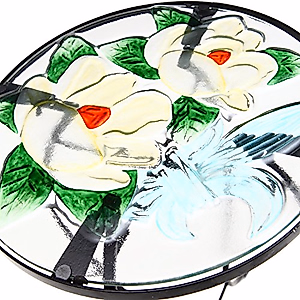 CEDAR HOME Side Table Outdoor Garden Patio Metal Accent Desk with Round Hand Painted Glass, Yellow