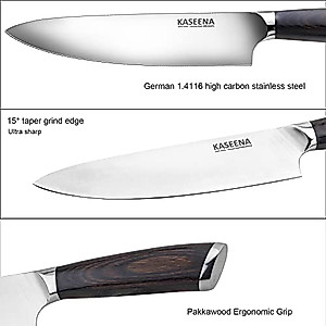 KASEENA Chef Knife - 8 Inch Chef's Knives, Professional Kitchen Knife, High Carbon Stainless Steel Sharp Paring Knife, Cooking Knife With Ergonomic Pakkawood Handle And Highe-Quality Leather Gift Box