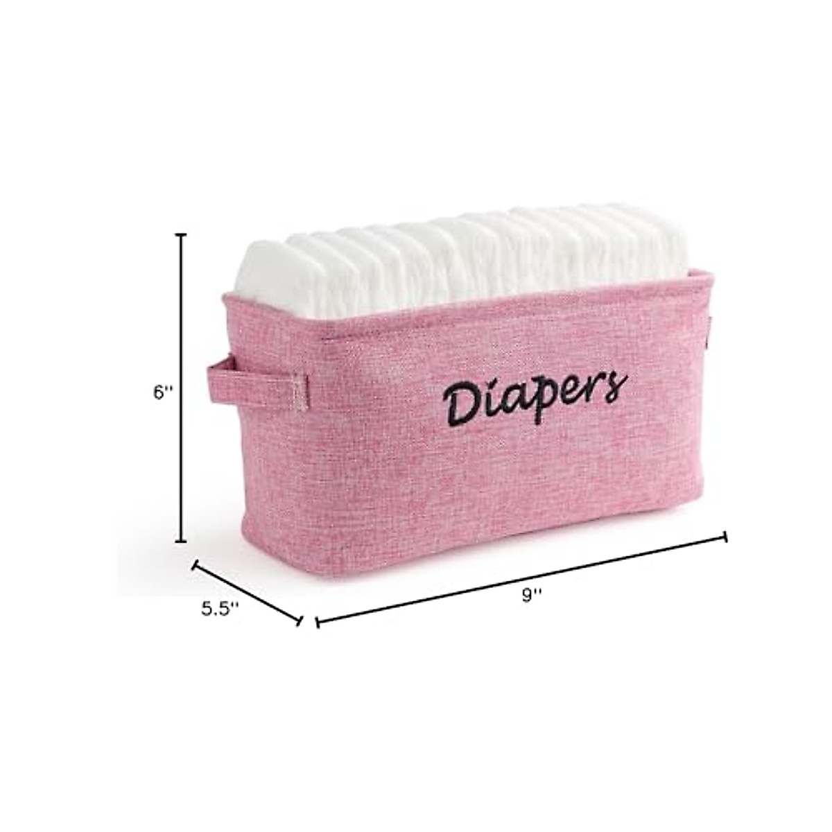 Dejaroo - Baskets for Organizing Diapers and Newborn Essentials, Baby Diaper Caddy Organizer, Embroidered Baby Shower Gifts for Moms, Linen Basket with Handle, 12 x 6 x 6 Inches, Pink