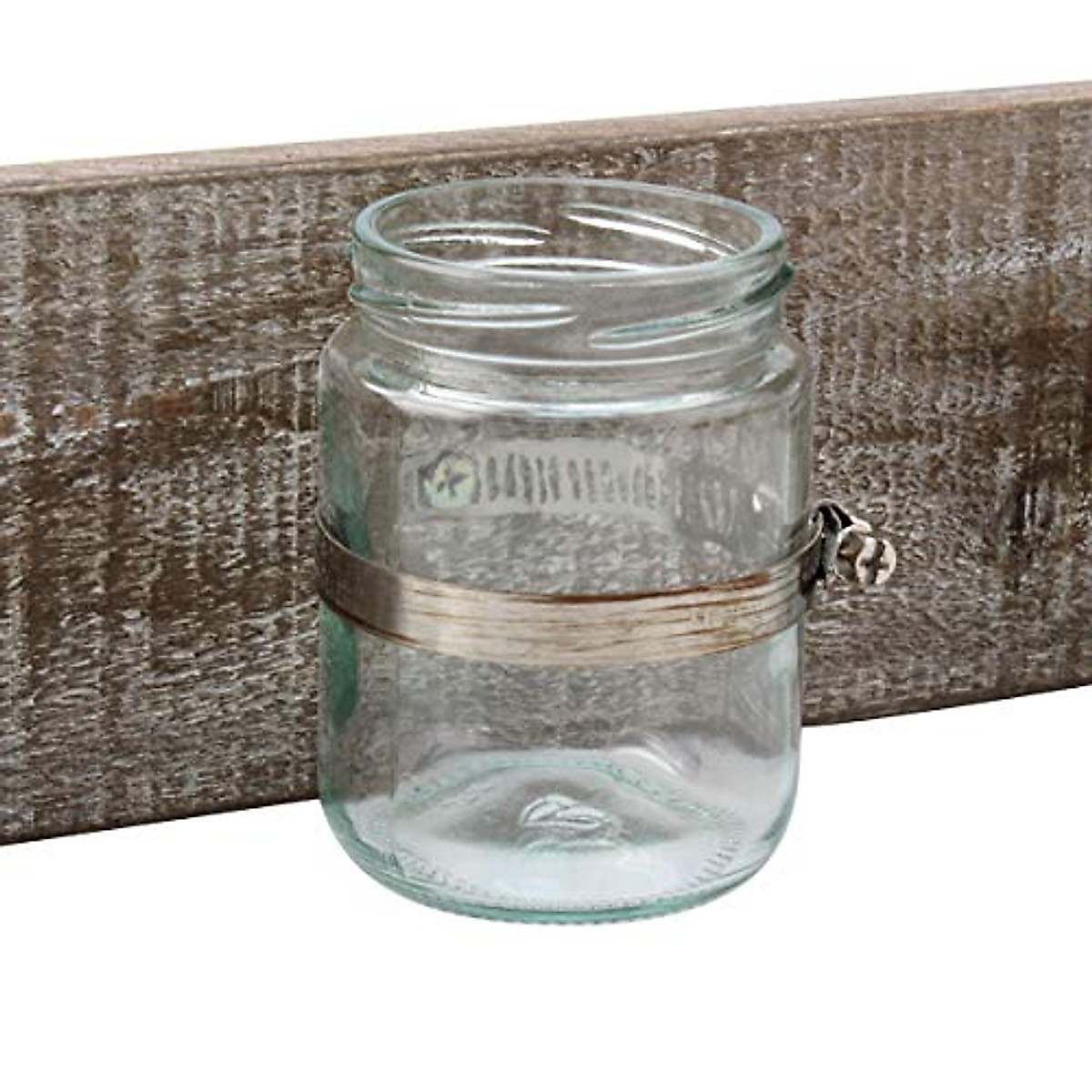 Stonebriar Rustic Industrial White Wash Wood Hanging Wall Decor with 3 Glass Jar Containers, Clear