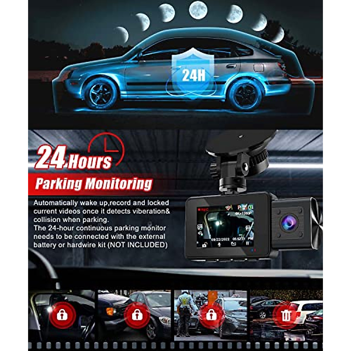 LAMONKE 4K Dash Cam with GPS, Front and Inside Dual 4K/1080P Dash Camera for Cars, Dashcam with WiFi, IR Night Vision Car Camera, 24/7 Recording Parking Mode, G-Sensor, WDR, 256GB Supported
