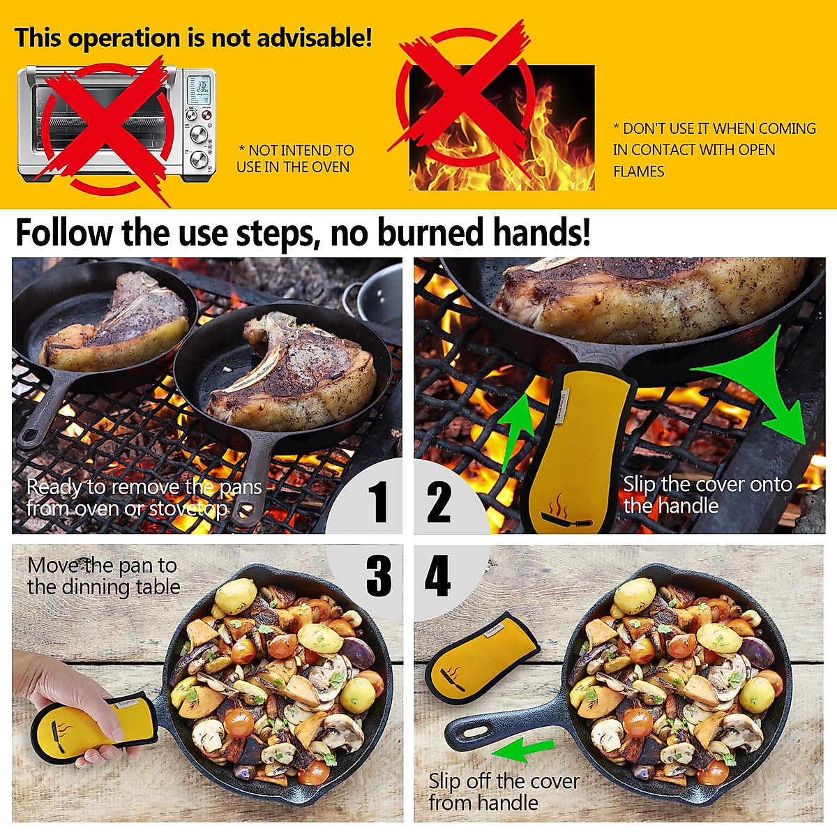 Skillet Handle Cover, Potholder Set Cast Iron Skillet Handle Cover Heat-Resistant Hot Pan Handle Wrap Sleeve, Non-Slip for BBQ Cookware (Multicolor)