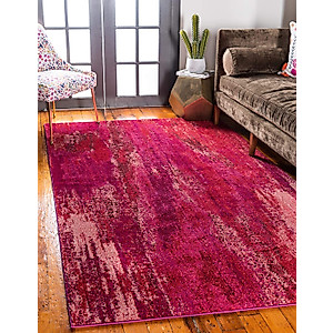 Unique Loom Jardin Collection Colorful, Vibrant, Abstract Watercolor Area Rug, 6' 1" x 9' Rectangle, Pink/Brown