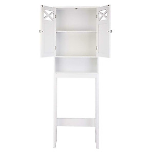 Multi-Function Holder Shelf w/ 2 Doors Tower Storage Over The Toilet Organizer Modern Design Bathroom, Balcony, Laundry Space Saver, Home Office