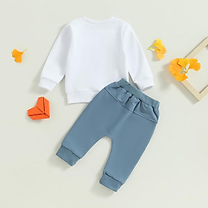 FOCUSNORM Toddler Baby Boy Outfits Newborn Infant Fall Winter Clothes Letters Sweatshirt Tops Elastic Waist Sweatpants Sets (White, 0-6 Months)