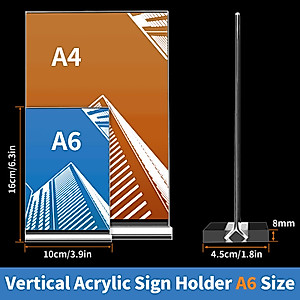 Acrylic Sign Holder 4x6 Inch, 3 Pack Sign Holders Vertical , Double Sided Display Clear TableTop Sign Holder, Acrylic Paper Holder for Wedding Reception, Party Decoration, Numbers Picture Frames