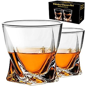 PARACITY Whiskey Glasses Set of 2, Old Fashioned Cocktail Glass, 10 OZ Whiskey Glasses, Bourbon Glasses, Rocks Glasses for Scotch, Liquor Vodka, Bourbon, Whiskey Gifts for Men, Husband, Boyfriend