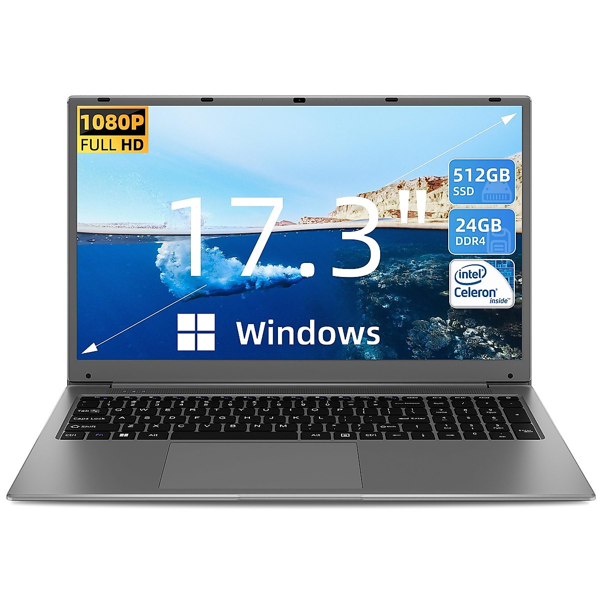 SGIN 17 Inch Windows 11 Laptop, 24GB RAM 512GB SSD Laptops Computer with Intel Celeron Quad Core Processor(Up to 2.9 GHz), IPS Display, Mini HDMI, Webcam, Dual Wi-Fi,Bluetooth, 512GB Expansion