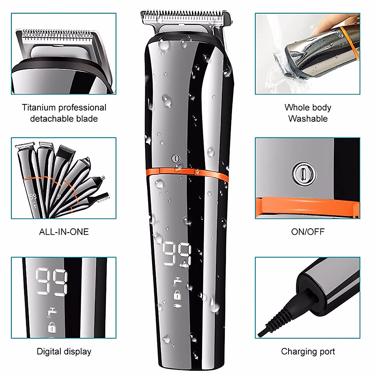 Hair Clippers Kit for Men, Multi-Function 6-in-1 Cordless USB Rechargeable Waterproof Hair Trimmer, Men's Grooming Kit