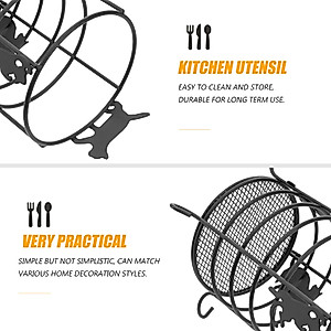 DOITOOL Iron Kitchen Utensil Holder for Countertop Spoon Holder Silverware Caddy, Silhouette Chopsticks Holder Spoon and Fork Holder for Kitchen or Restaurant, Black