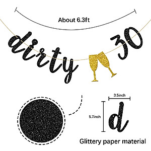 Black Glitter Dirty 30 Banner - Happy 30th Birthday Banner - Happy 30th Anniversary Party Decorations Supplies