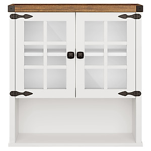 FREDEES Farmhouse Bathroom Wall Cabinet, Over The Toilet Storage Cabinet, Large Medicine Cabinet Organizer with 2 Doors and Shelf for Kitchen, Living Room, 26x29 inch, Antique White