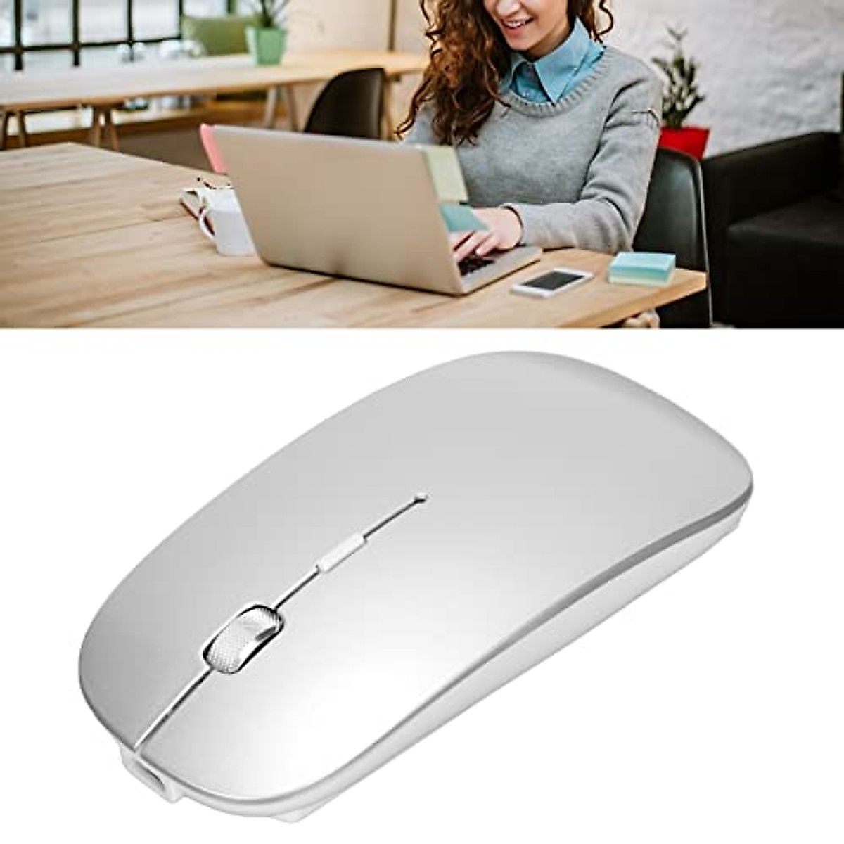 Wireless Mouse, Noiseless Optical Mouse BT 5.0 and 2.4GHz Wireless Connection 1000/1200/1600DPI Gaming Mice for Win/OS X/Android System(Silver Smooth)