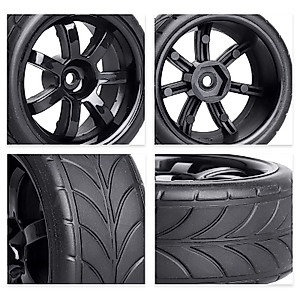 4PCS Width:1.02" (26mm) OD 2.56"(65mm) Rubber Tires & Wheel Rims 12mm Hex Hub For 1/10 Scale RC Vehicle On Road Touring Car