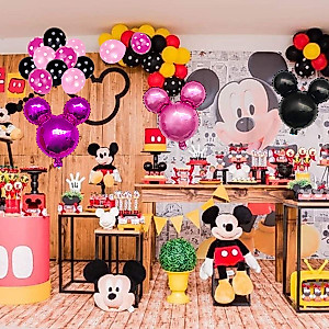 33pcs Minnie's Party Latex Balloons, Pink Mouse Aluminum Film Balloons, Pink, Red, Black balloons, Children's Birthday Party Supplies