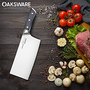 OAKSWARE Cleaver Knife 7 Inch, Chinese Chopping Knife Cleaver, German Steel & Ergonomic ABS-Handle, Sharp Meat Cleaver for Meat Cutting Vegetable Slicing