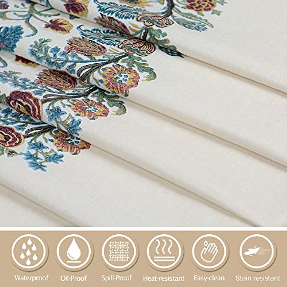 AIRCOWRIE Waterproof Vinyl Tablecloths, Heavy Duty Oil Proof Spill Proof Plastic Table Cloth, Wipe Clean PVC Table Cover for Spring Indoor and Outdoor Use (Embroidery Flower, 54”×120”, Rectangle)