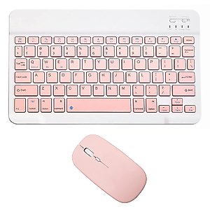 Rechargeable Bluetooth Keyboard and Mouse Combo Ultra-Slim Portable Compact Wireless Mouse Keyboard Set for Android Windows Tablet Cell Phone iPhone iPad Pro Air Mini, iPad OS/iOS 13 and Above (Pink)