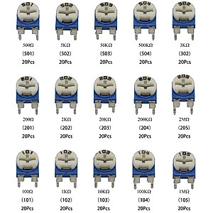 300Pcs 15 Value 100 ohm- 2M ohm Trimpot Variable Resistor 6mm Potentiometer Assortment Kit