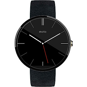 Motorola Moto 360 Timepiece Smart Watch - 1st Gen - Black Leather for Android Smart Phone - with Wall/Car Charger Dock (Renewed)
