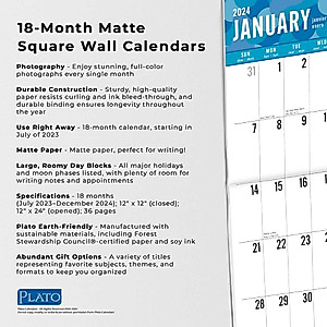 Large Print | 2024 12 x 24 Inch 18 Months Monthly Square Wall Calendar | July 2023 - December 2024 | Matte Paper | Plato | Easy to See Large Font