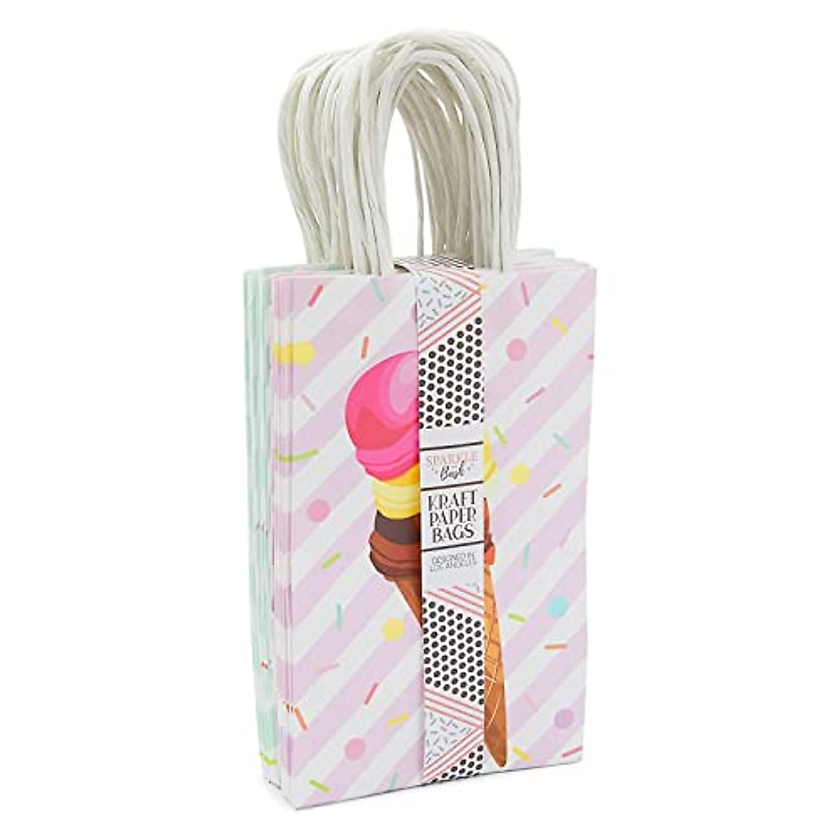BLUE PANDA Ice Cream Birthday Party Favor Gift Bags with Handles (9 x 5.5 x 3.15 in, 24 Pack)